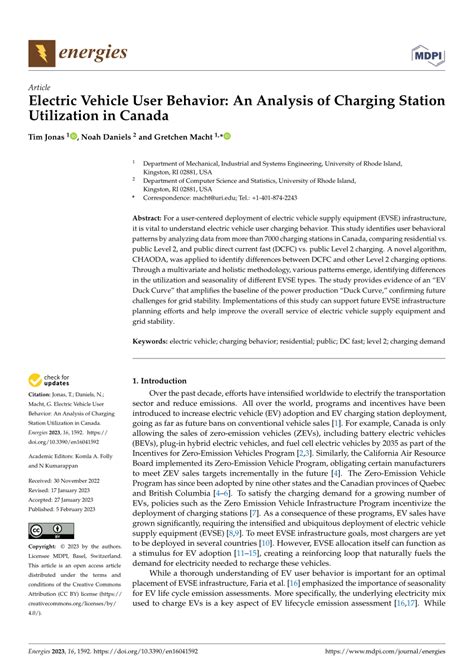 Pdf Electric Vehicle User Behavior An Analysis Of Charging Station Utilization In Canada