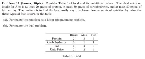 solved problem 11 bonus 10pts consider table 3 of food