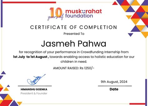 Jasmeh Pahwa On Linkedin Im Excited To Share That Ive Completed My Internship With Muskurahat