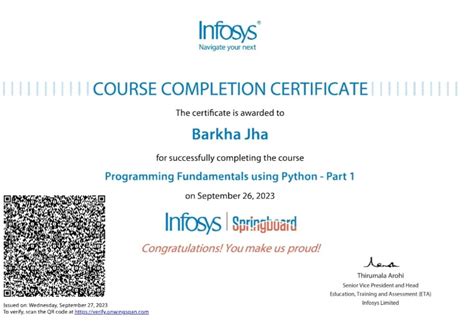 Finished Python Course With Infosys Barkha Jha Posted On The Topic
