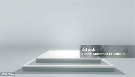 현대 흰색 연단 받침대 플랫폼의 3d 렌더링입니다 빈 서식 파일 레이아웃 흰색 빈 무대의 모의 3차원 형태에 대한 스톡 사진 및 기타 이미지 Istock