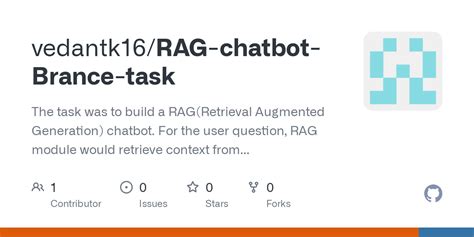 Github Vedantk Rag Chatbot Brance Task The Task Was To Build A Rag Retrieval Augmented
