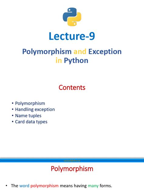 Lecture 9 Polymorphism In Python Pdf