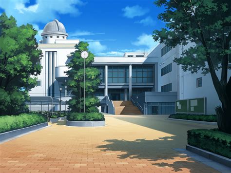 Anime Landscape With Building And Greenery