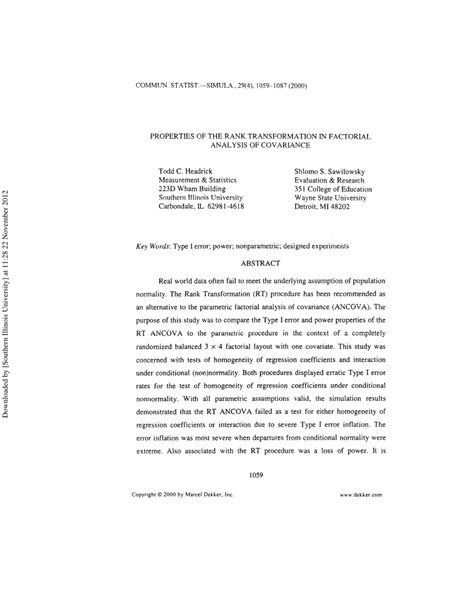 Pdf Properties Of The Rank Transformation In Factorial Analysis Of Covariance