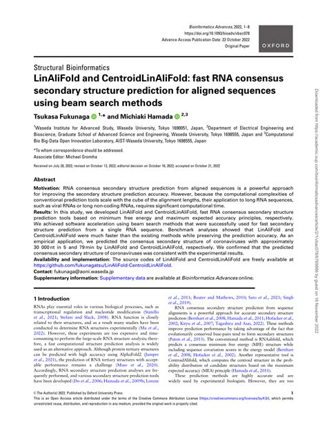 Pdf Linalifold And Centroidlinalifold Fast Rna Consensus Secondary Structure Prediction For