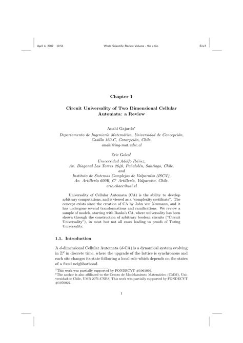 Pdf Circuit Universality Of Two Dimensional Cellular Automata A Review