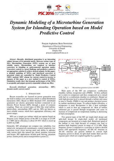 pdf dynamic modeling of a microturbine generation system for