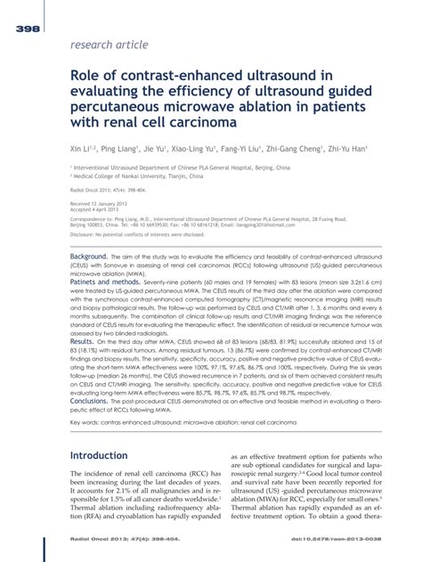 Pdf Role Of Contrast Enhanced Ultrasound In Evaluating The Efficiency Of Ultrasound Guided