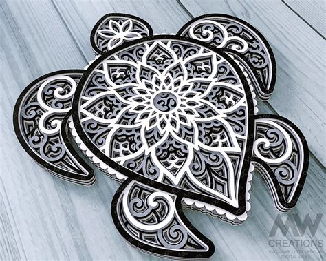3d Turtle Mandala Svg Dxf 3d Turtle Svg Multi Layer Turtle Svg Cut