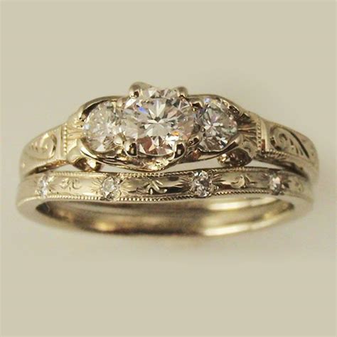 Custom Three Stone Vintage Wedding Set Wedding Rings Vintage Vintage