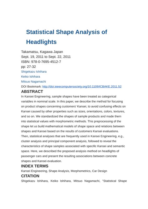 Pdf Statistical Shape Analysis Of Headlights