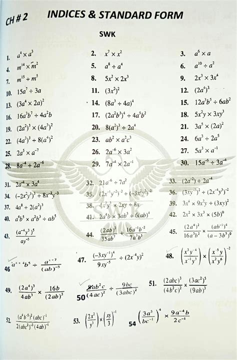 Solution Indices Standard Form Mathematics Practice Questions With