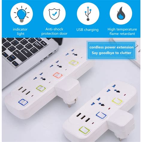 Universal UK Multi Plug Extension With USB 3 Way Charge Adapter Home Kitchen Office Wall Socket