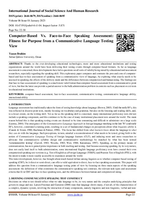 Pdf Computer Based Vs Face To Face Speaking Assessment Fitness For