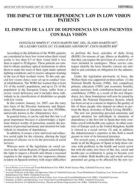Pdf The Impact Of The Dependency Law In Low Vision Patients