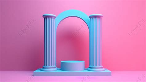 놀라운 3d 렌더링 세련된 파란색 배경에 아치가 있는 미니멀리스트 핑크색 승리 연단 리스 배경 연단 배경 승리 배경
