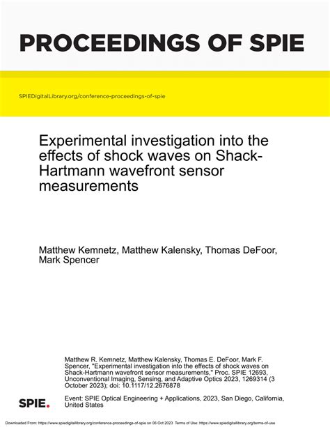 Pdf Experimental Investigation Into The Effects Of Shock Waves On Shack Hartmann Wavefront