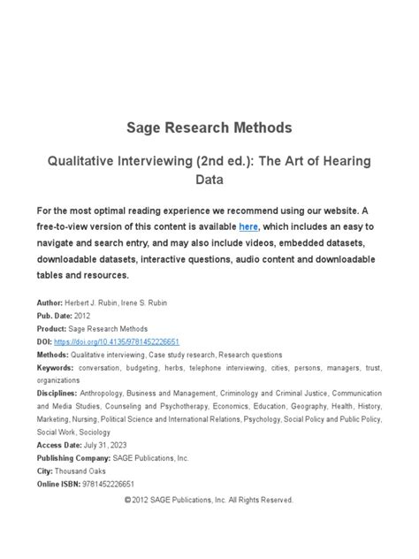 Chapter 6 The Responsive Interview As An Extended Conversation Pdf Interview Qualitative