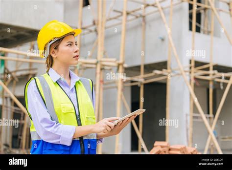 Engineer Construction Builder Woman Worker Confident Smart Working In