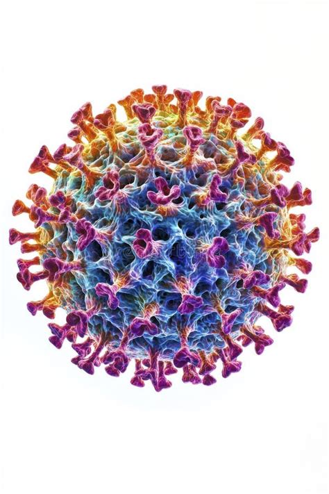 Detailed Microscopic Virus Particle In Vibrant Hues Against White Background Stock Illustration