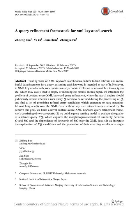 a query refinement framework for xml keyword search request pdf