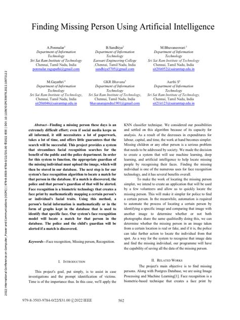 Findingmissingpersonusingartificialintelligence Pdf Databases Applied Mathematics