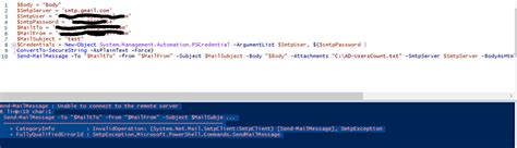 Send Mail Using Powershell Script Fails Programming And Development Spiceworks Community