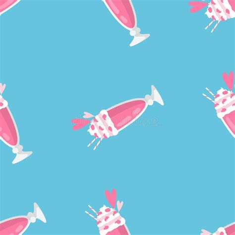 Strawberry Milkshake Seamless Vector Patterns Stock Vector