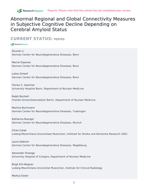 Pdf Abnormal Regional And Global Connectivity Measures In Subjective Cognitive Decline