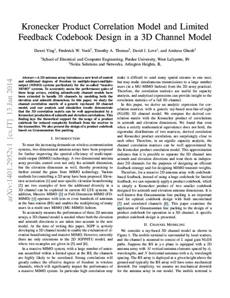 Pdf Kronecker Product Correlation Model And Limited Feedback Codebook