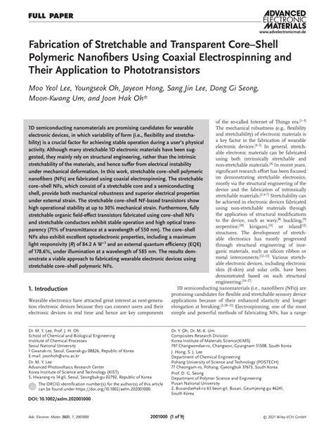 Fabrication Of Stretchable And Transparent CoreShell Polymeric Nanofibers Using Coaxial