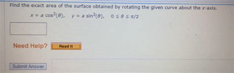 solved find the exact area of the surface obtained by