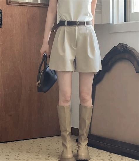 러빙 핀턱 면 코튼 버뮤다 검은색 베이지 여름 숏 슬랙스 반바지 4col 에이블리