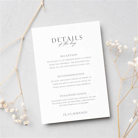 Minimalist Wedding Details Card Template Simple Diy Design Digital Download Etsy