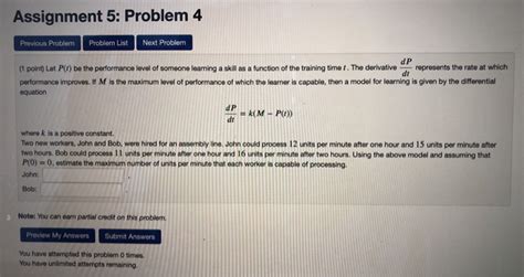 solved assignment 5 problem 4 previous problem problem list