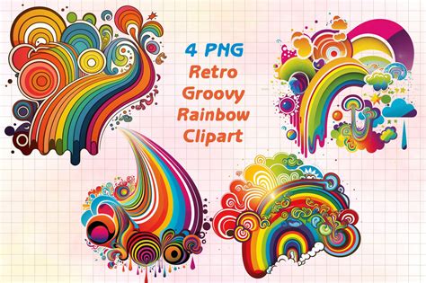Retro Groovy Rainbow Clipart Illustration Par DenizDesign Creative