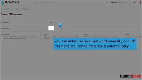 How To Create An Ftp Account In Directadmin Fusionhost Youtube