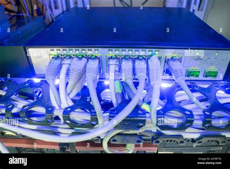 Telecommunication Ethernet Cables Connected To Internet Switch Information Computer