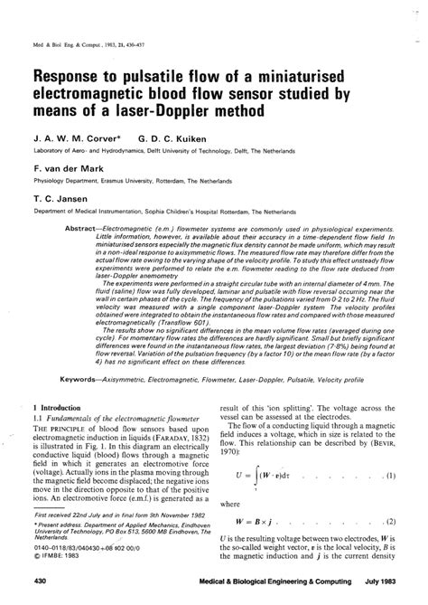 Pdf Response To Pulsatile Flow Of A Miniaturised Electromagnetic