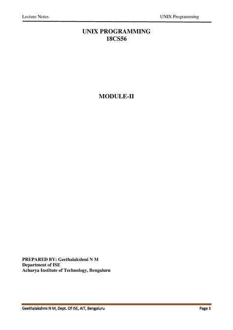 Module 2 Unix Notes Unix Programming 18cs Module Ii Prepared By