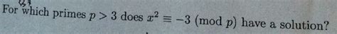 solved for which primes p 3 does x2≡−3 modp have a