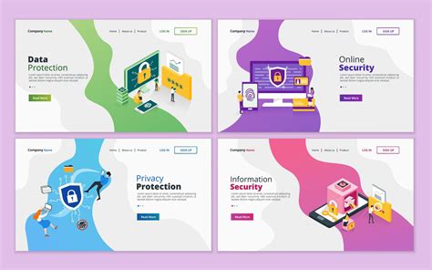 Set Of Web Page Design Template For Data Protection Online Security