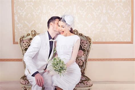 Classy Groom Saying A Secret To His Bride Stock Image Image Of