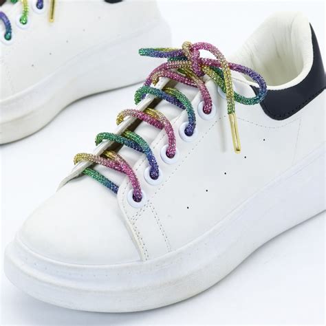 Rope Multicolor Rhinestone Shoe Laces With Gold Aglets