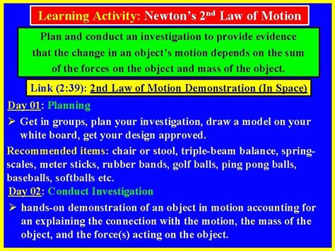 Learning Activity Newtons 2 Nd Law Of Motion