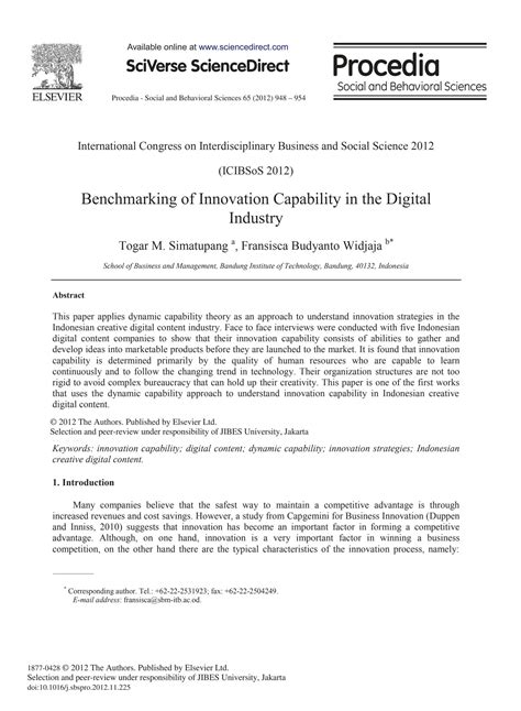 Solution Benchmarking Of Innovation Capability In The Digital Industry