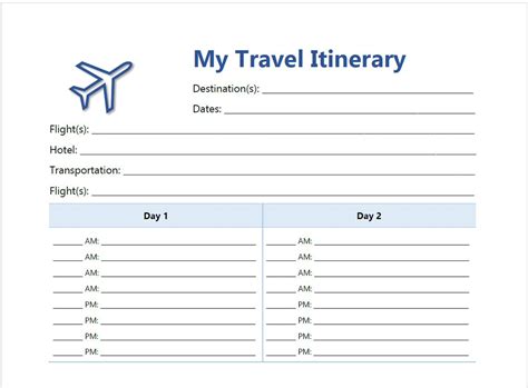 Travel Itinerary Template Word Doc Etsy