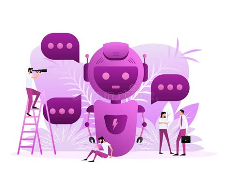 Chatbot Icon Concept Chat Bot Or Chatterbot Flat Style Characters Vector Illustration Stock