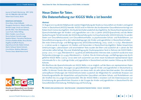 Pdf Neue Daten Für Taten Die Datenerhebung Zur Kiggs Welle 2 Ist Beendet